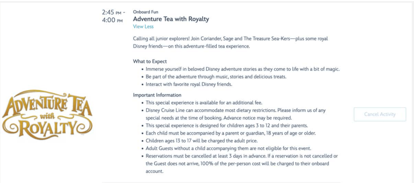 Adventure Tea with Royalty on Disney Treasure - a Themed Experience ...